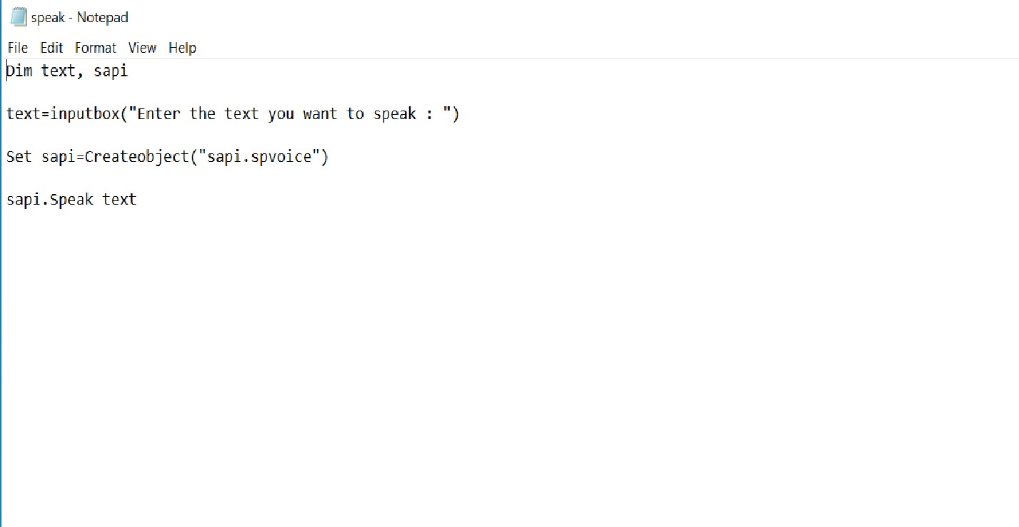 How to Create a Text to Speech Tool by 4 Code Line Using the Notepad.
